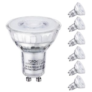 torchstar led gu10 light bulbs, recessed track lighting bulb, dimmable, 4.5w=50w, 3000k warm white, ul& energy star listed, pack of 6