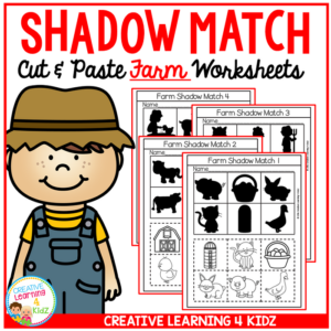 shadow matching farm cut & paste worksheets