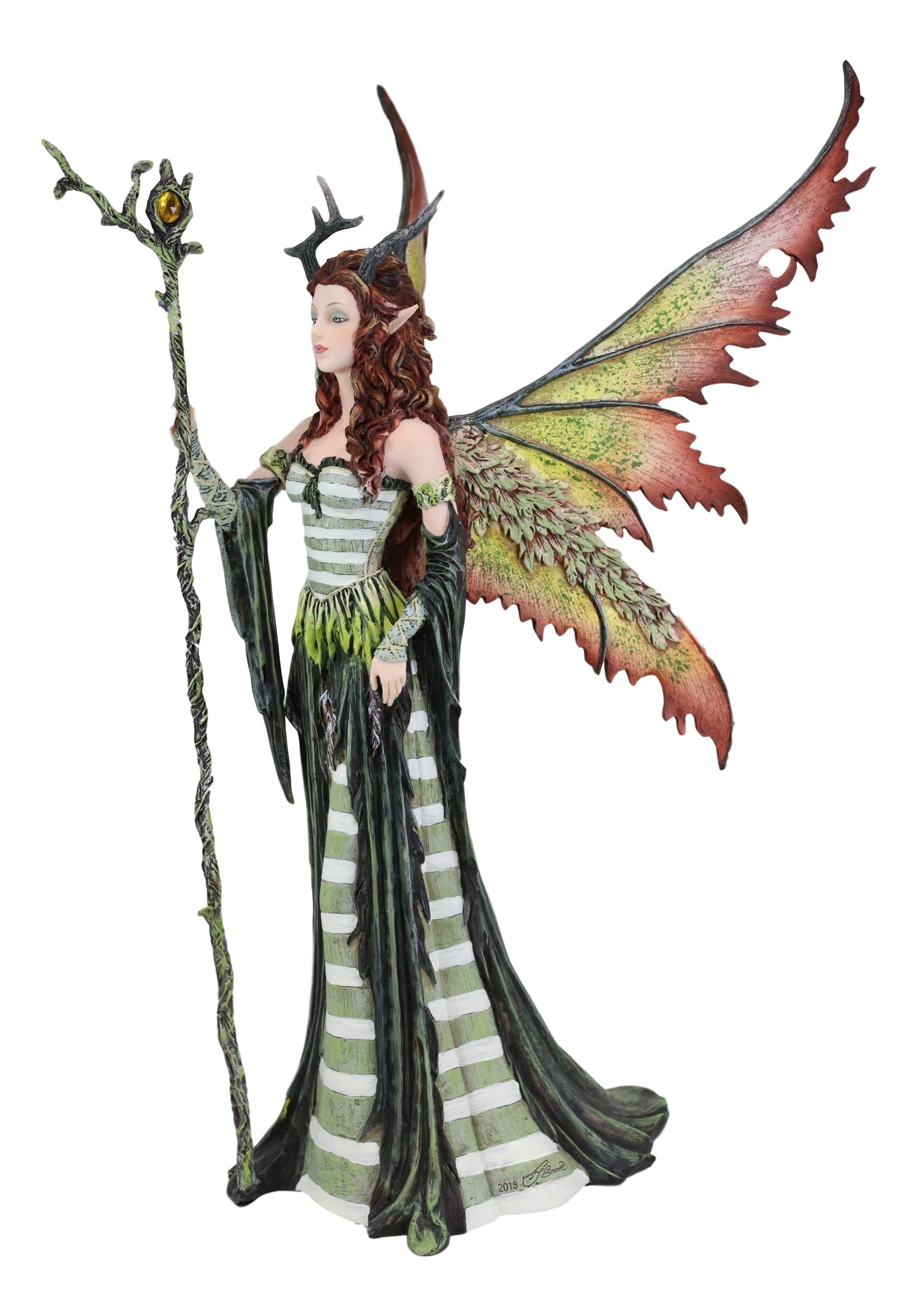 Ebros Whimsical Forest Tree Ent Greenwoman Dryad Fairy with Merlin's Staff and Crown of Branches Statue 19" Tall by Amy Brown Garden FAE Pixies Fairies Whimsical Fantasy Figurine Decor