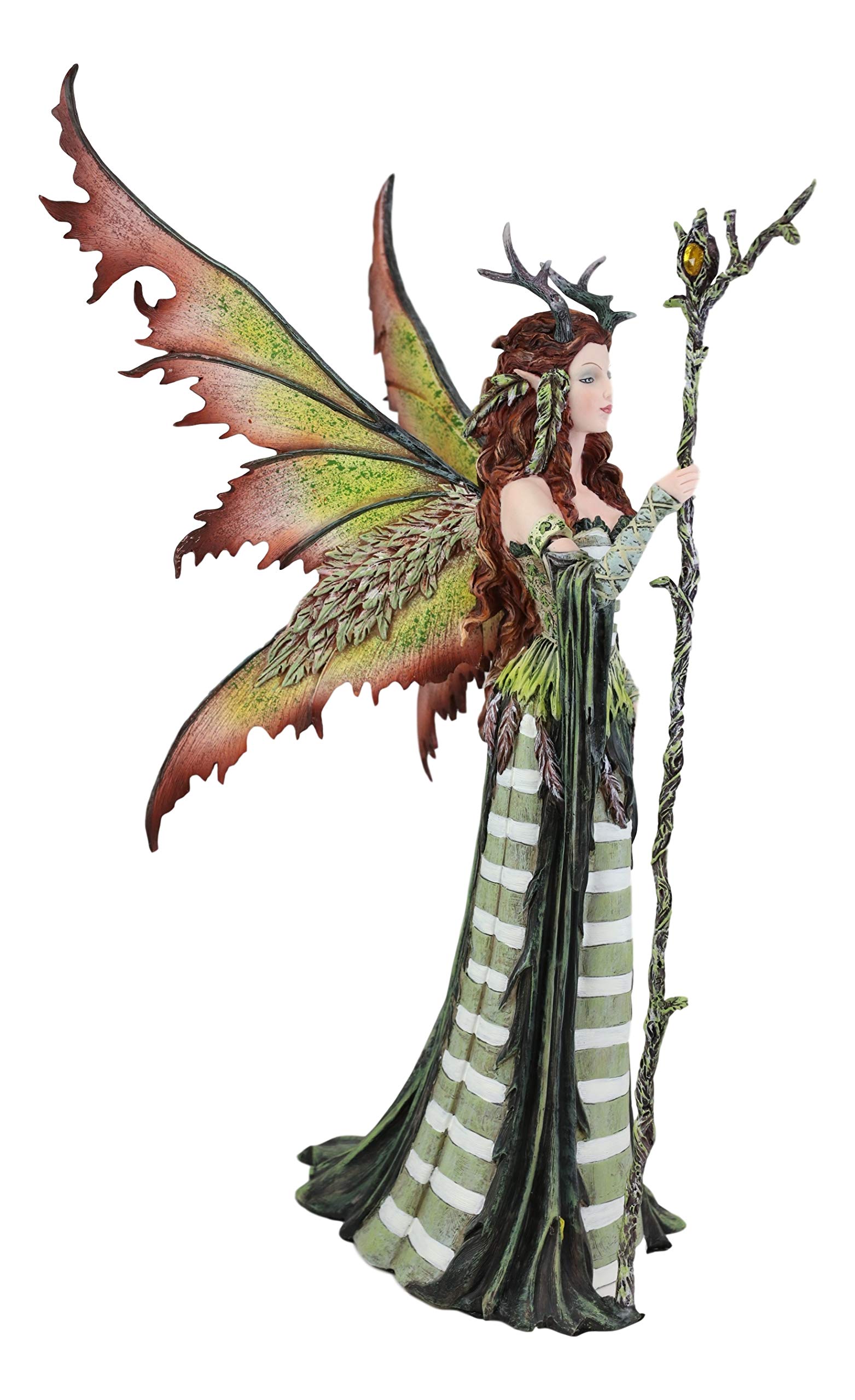 Ebros Whimsical Forest Tree Ent Greenwoman Dryad Fairy with Merlin's Staff and Crown of Branches Statue 19" Tall by Amy Brown Garden FAE Pixies Fairies Whimsical Fantasy Figurine Decor