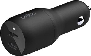 belkin 36-watt dual-usb car charger - power delivery 2 18w usb-c ports with pps charging apple iphone 14, 14 pro, 14 pro max, iphone 13, 13 pro, 13 pro max samsung galaxy, airpods - usb-c charger