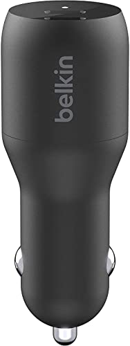 Belkin 36-Watt Dual-USB Car Charger - Power Delivery 2 18W USB-C Ports with PPS Charging Apple iPhone 14, 14 Pro, 14 Pro Max, iPhone 13, 13 Pro, 13 Pro Max Samsung Galaxy, AirPods - USB-C Charger