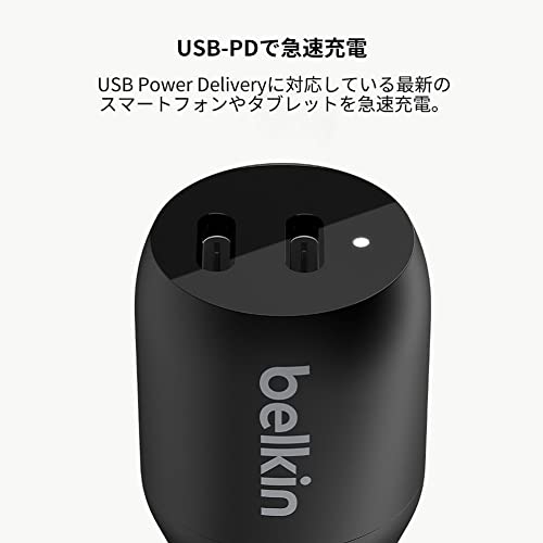 Belkin 36-Watt Dual-USB Car Charger - Power Delivery 2 18W USB-C Ports with PPS Charging Apple iPhone 14, 14 Pro, 14 Pro Max, iPhone 13, 13 Pro, 13 Pro Max Samsung Galaxy, AirPods - USB-C Charger