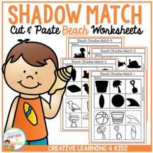 shadow matching beach cut & paste worksheets