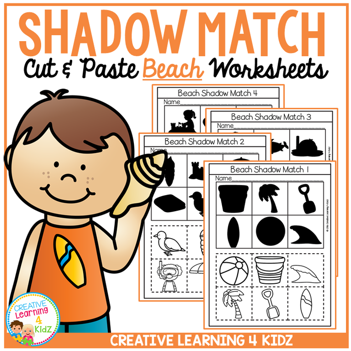 Shadow Matching Beach Cut & Paste Worksheets