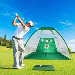 S.Y. Golf Net Golf Practice Net with Target Chipping Holes Hitting Golf Nets for Backyard Driving 6PCS Golf Balls Golf Mat Swing Training Indoor or Outdoor Adult Green