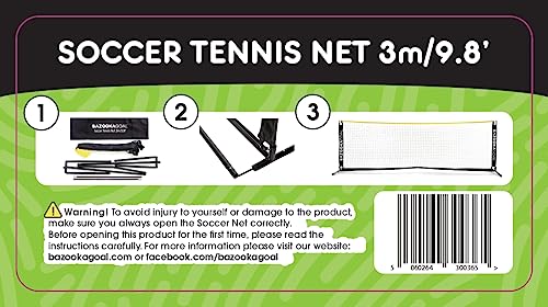 Bazookagoal Portable Soccer Tennis Net 9.8x3.3ft Complete Set – Adjustable and Foldable Training Tennis Net for Kids and Adults