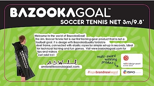 Bazookagoal Portable Soccer Tennis Net 9.8x3.3ft Complete Set – Adjustable and Foldable Training Tennis Net for Kids and Adults