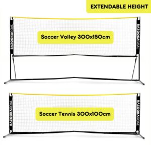 Bazookagoal Portable Soccer Tennis Net 9.8x3.3ft Complete Set – Adjustable and Foldable Training Tennis Net for Kids and Adults