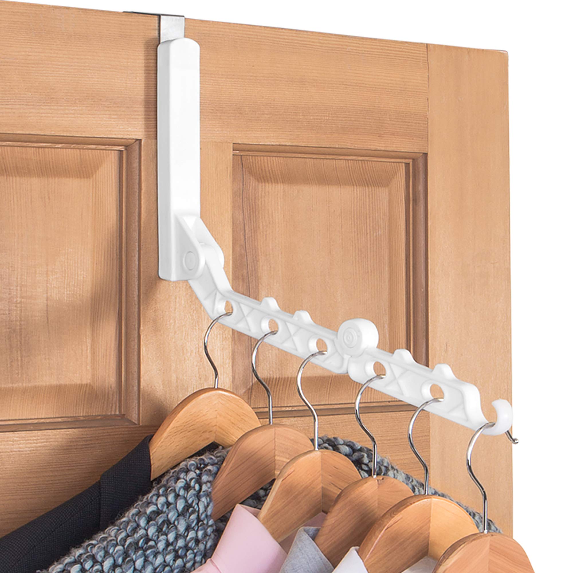 Smart Design Over The Door Hanger Holder Hooks with Expandable Arm - Steel Metal Hook - Rust Resistant Material - Hanging Closet, Towel, and Storage Rack - Home - 17 x 11 Inch - White