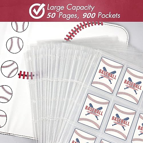 900 Pockets Baseball Card Sleeves Binder for Trading Card, Baseball Card Sleeves Card Holder Album Protectors Set Fit for Football Card, Baseball Card, Sport Card