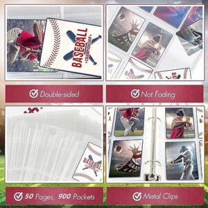 900 Pockets Baseball Card Sleeves Binder for Trading Card, Baseball Card Sleeves Card Holder Album Protectors Set Fit for Football Card, Baseball Card, Sport Card