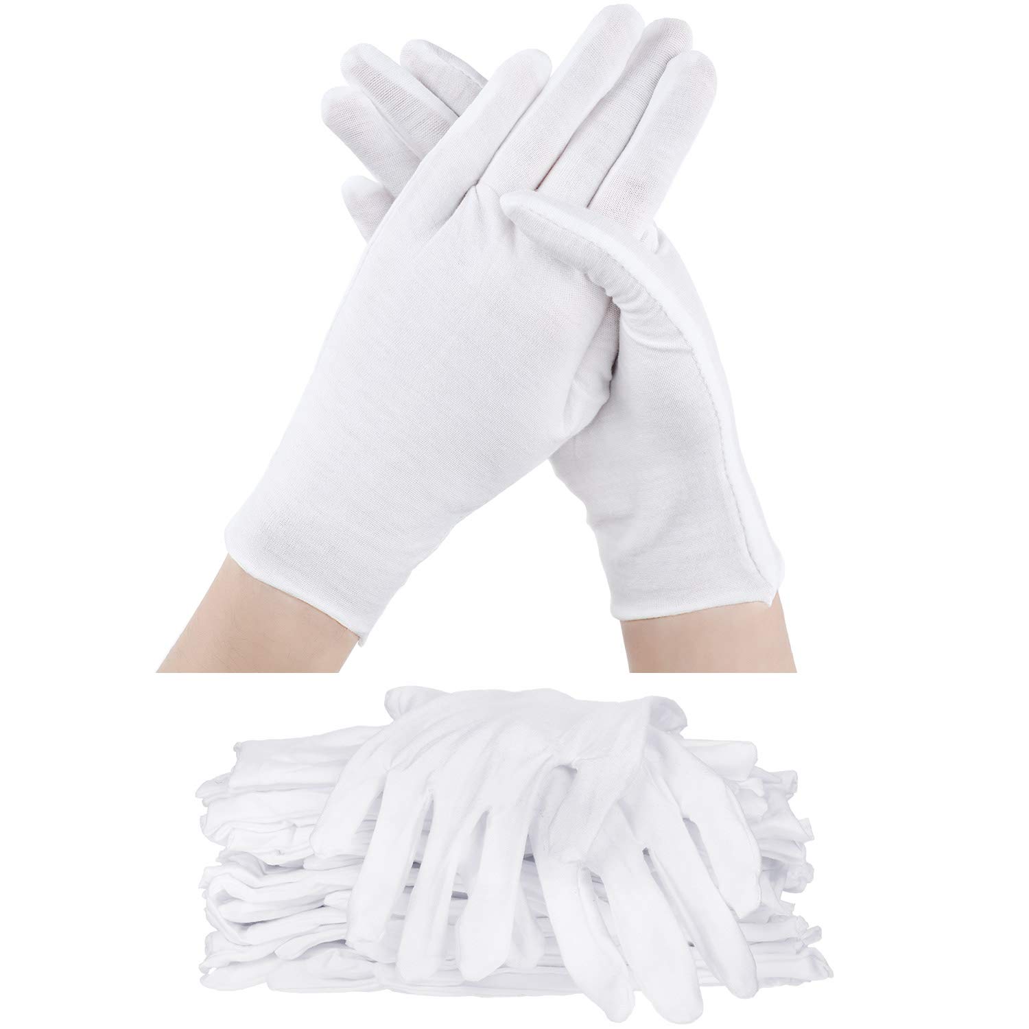 60 Pieces Glove Soft Stretchy Working Glove Costume Reusable Large Mitten for Inspection Photo Jewelry Silver Coin Archive Serving Costume, Cotton Gloves for Women Men Eczema Moisturizing Spa (White)