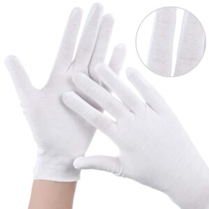 60 Pieces Glove Soft Stretchy Working Glove Costume Reusable Large Mitten for Inspection Photo Jewelry Silver Coin Archive Serving Costume, Cotton Gloves for Women Men Eczema Moisturizing Spa (White)