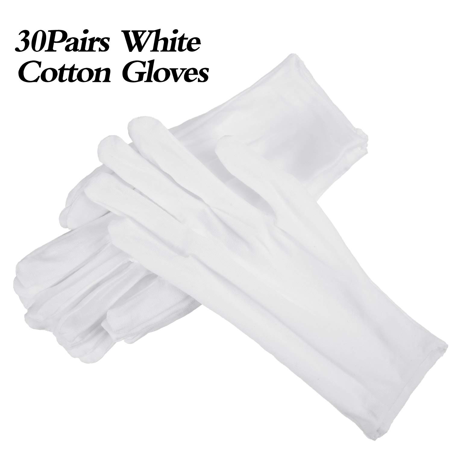 60 Pieces Glove Soft Stretchy Working Glove Costume Reusable Large Mitten for Inspection Photo Jewelry Silver Coin Archive Serving Costume, Cotton Gloves for Women Men Eczema Moisturizing Spa (White)