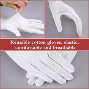 60 Pieces Glove Soft Stretchy Working Glove Costume Reusable Large Mitten for Inspection Photo Jewelry Silver Coin Archive Serving Costume, Cotton Gloves for Women Men Eczema Moisturizing Spa (White)