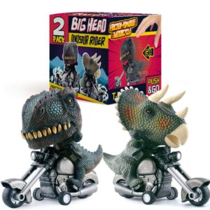 dinobros dinosaur toy cars 2 pack friction powered motorcycle game t-rex and triceratops monster dino toys for boys age 3,4,5,6,7