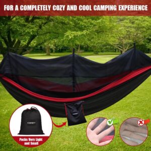 Kinfayv Hammock with Net and Rain Fly - Portable Double Hammock with Bug Net and Tent Tarp Heavy Duty Tree Strap for Travel Camping Backpacking Hiking Outdoor Activities,Red