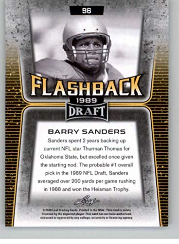 2020 Leaf Draft #96 Barry Sanders - Oklahoma State Cowboys (Flashback)(Detriot Lions) NM-MT NFL Football Card