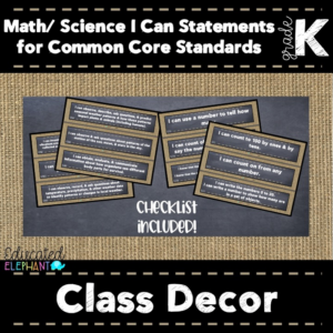 "i can" statements for math/science: kindergarten - burlap & chalk theme