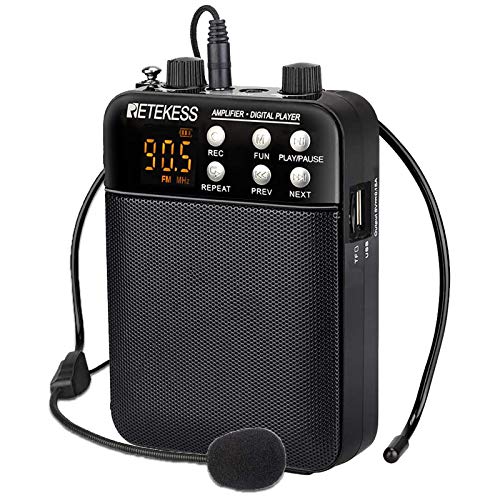 Retekess TR619 Voice Amplifier for Teachers, Rechargeable PA System Speaker with Recording, AUX, Echo, FM Radio, Voice Amplifier Portable for Classroom, Trainer, Meetings, Outdoor