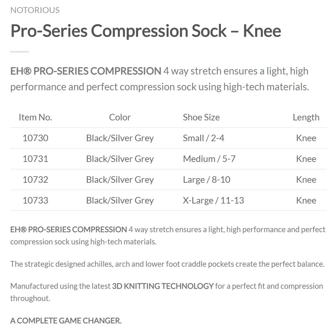 Elite Notorious Pro Series Compression Socks, Black - Small