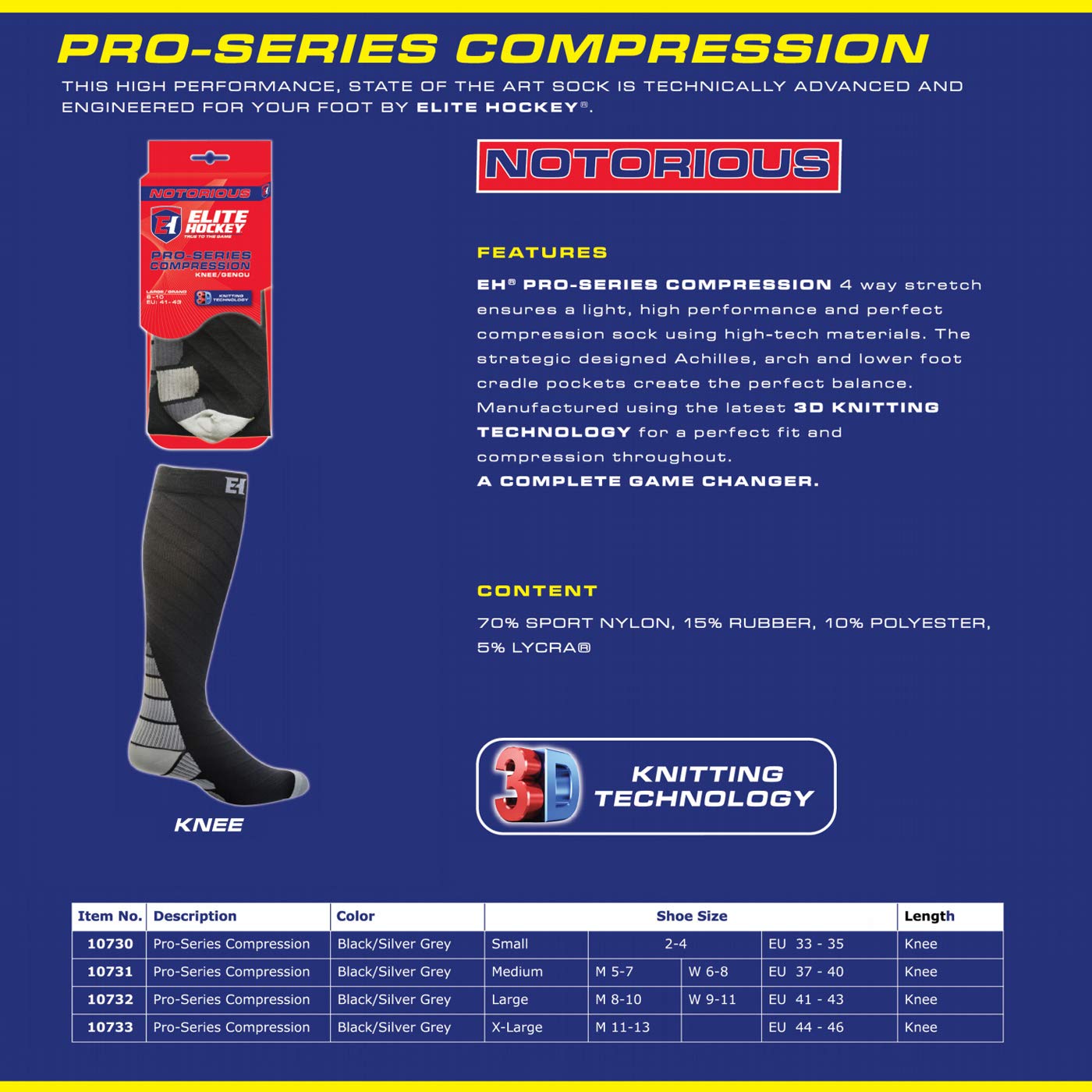 Elite Notorious Pro Series Compression Socks, Black - Small