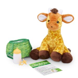 melissa & doug 11-inch baby giraffe plush stuffed animal with pacifier, diaper, baby bottle