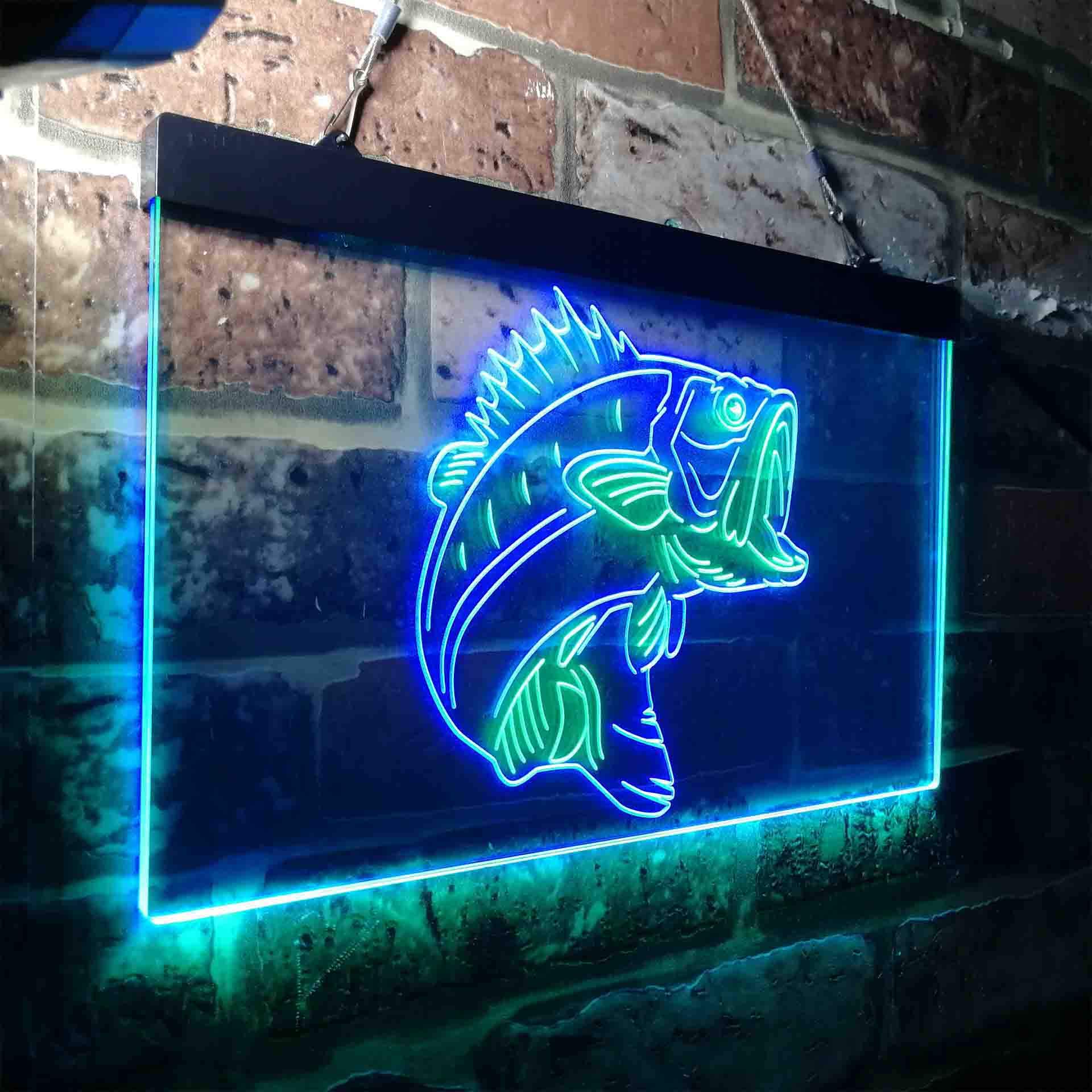 ADVPRO Bass Fish Cabin Game Room Dual Color LED Neon Sign Green & Blue 16 x 12 Inches st6s43-i3715-gb