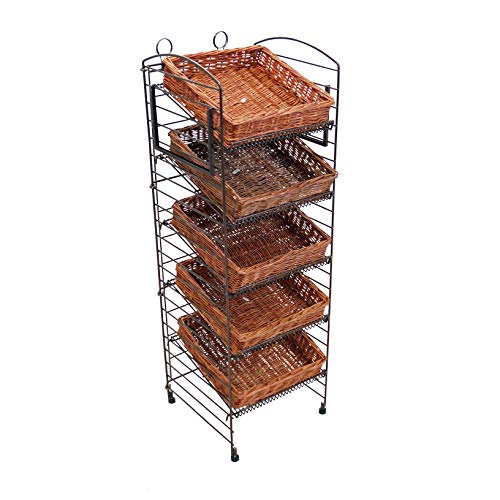 Mobile Merchandisers 5-Shelf Fold-Up Display with Square Willow Baskets; Overall Dimensions 16" x 47"H x 16" D (B1444-MB-BSKT)Q