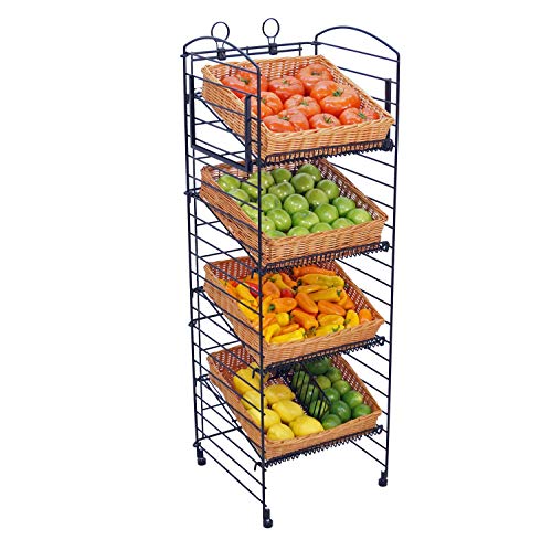 Mobile Merchandisers 5-Shelf Fold-Up Display with Square Willow Baskets; Overall Dimensions 16" x 47"H x 16" D (B1444-MB-BSKT)Q