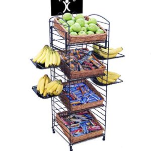 Mobile Merchandisers 5-Shelf Fold-Up Display with Square Willow Baskets; Overall Dimensions 16" x 47"H x 16" D (B1444-MB-BSKT)Q