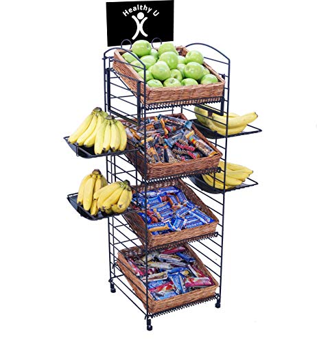 Mobile Merchandisers 5-Shelf Fold-Up Display with Square Willow Baskets; Overall Dimensions 16" x 47"H x 16" D (B1444-MB-BSKT)Q