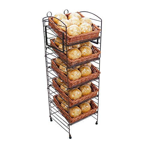 Mobile Merchandisers 5-Shelf Fold-Up Display with Square Willow Baskets; Overall Dimensions 16" x 47"H x 16" D (B1444-MB-BSKT)Q