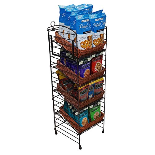 Mobile Merchandisers 5-Shelf Fold-Up Display with Square Willow Baskets; Overall Dimensions 16" x 47"H x 16" D (B1444-MB-BSKT)Q