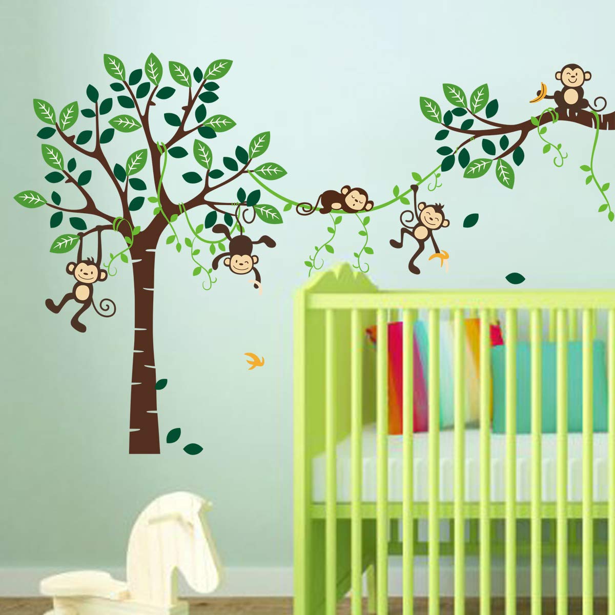 decalmile Monkey Climbing Tree Wall Decals Jungle Animal Kids Wall Stickers Baby Nursery Children Bedroom Playroom Wall Decor