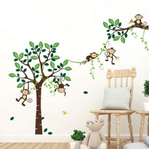 decalmile Monkey Climbing Tree Wall Decals Jungle Animal Kids Wall Stickers Baby Nursery Children Bedroom Playroom Wall Decor