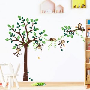 decalmile Monkey Climbing Tree Wall Decals Jungle Animal Kids Wall Stickers Baby Nursery Children Bedroom Playroom Wall Decor