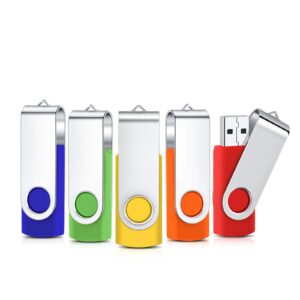 16gb usb flash drive 5 pack, cardfuss usb 2.0 swivel thumb drives bulk memory stick jump drive high speed zip drives with lanyards for data storage (multi-color)