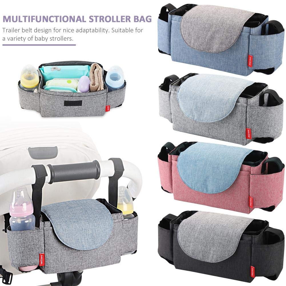 Universal Baby Stroller Organizer with 2 Insulated Cup Holders, Multi-functional Adjustable Baby Stroller Storage Bag with 2 Cup Holders, Baby Stroller Hanging Bag, Hanging Storage Pack Portable Bottle Bags, Fits for Universal Branding Strollers