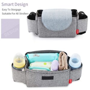 Universal Baby Stroller Organizer with 2 Insulated Cup Holders, Multi-functional Adjustable Baby Stroller Storage Bag with 2 Cup Holders, Baby Stroller Hanging Bag, Hanging Storage Pack Portable Bottle Bags, Fits for Universal Branding Strollers