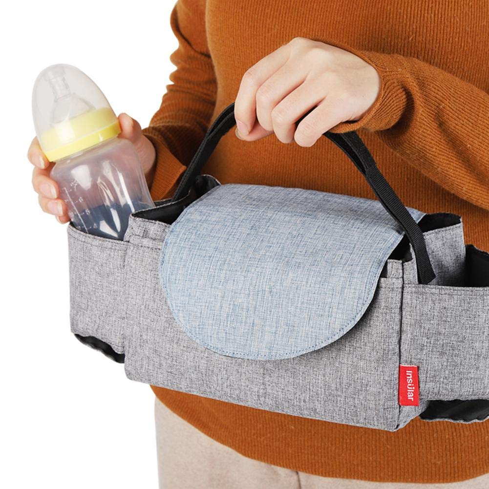 Universal Baby Stroller Organizer with 2 Insulated Cup Holders, Multi-functional Adjustable Baby Stroller Storage Bag with 2 Cup Holders, Baby Stroller Hanging Bag, Hanging Storage Pack Portable Bottle Bags, Fits for Universal Branding Strollers