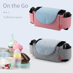 Universal Baby Stroller Organizer with 2 Insulated Cup Holders, Multi-functional Adjustable Baby Stroller Storage Bag with 2 Cup Holders, Baby Stroller Hanging Bag, Hanging Storage Pack Portable Bottle Bags, Fits for Universal Branding Strollers