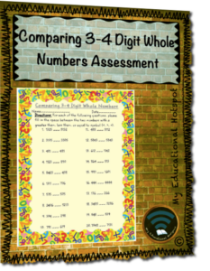 comparing 3-4 digit whole numbers assessment