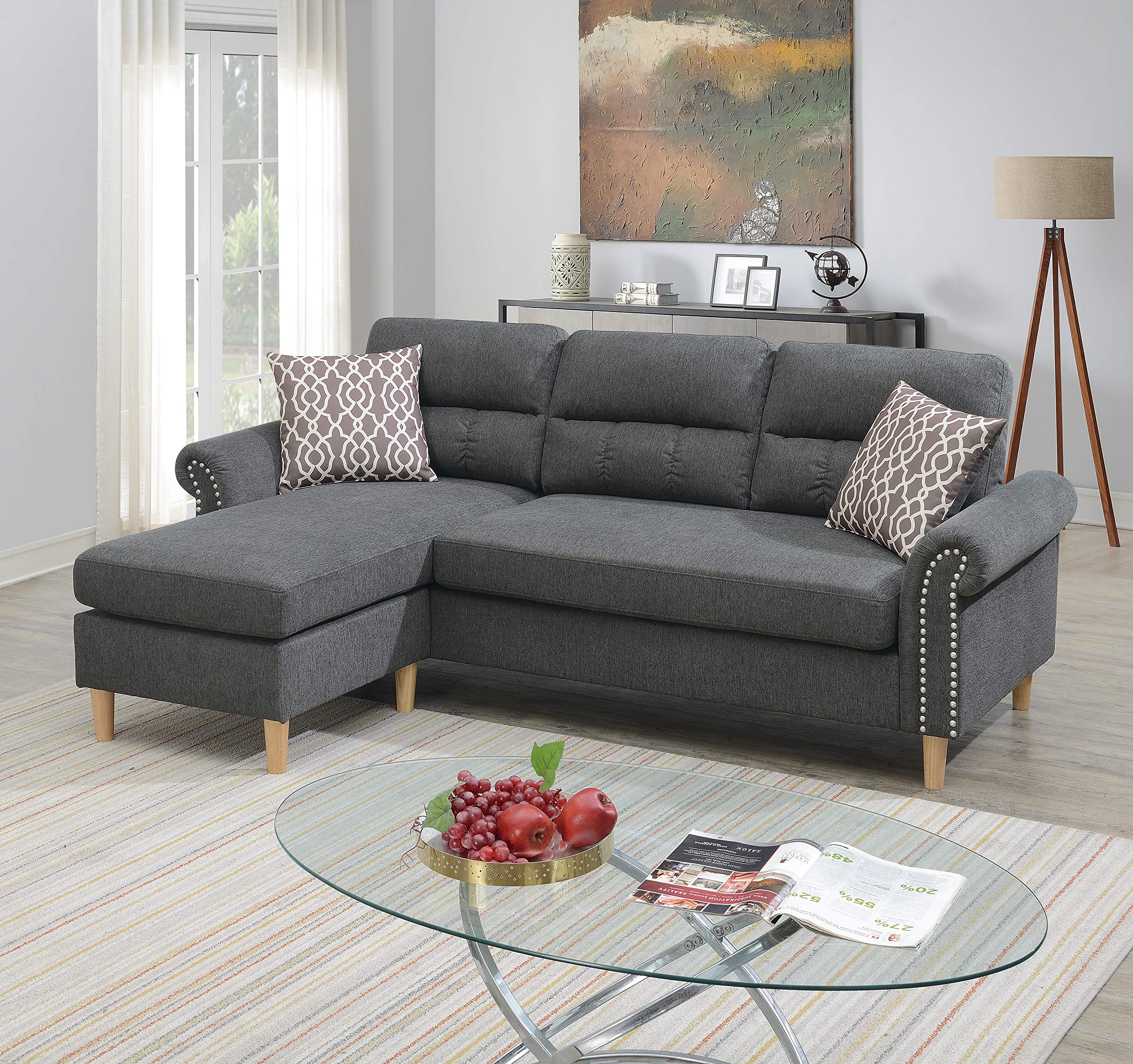 Poundex 2 Piece Reversible Sectional, Slate