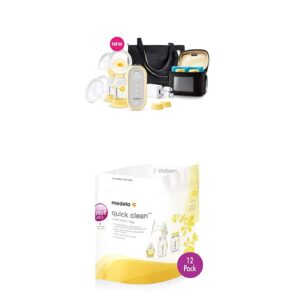 medela freestyle flex breast pump and quick clean micro-steam bags, smart pump, closed system quiet portable, 12 count sterilizing bags for bottles & breastpump parts, disinfects most accessories