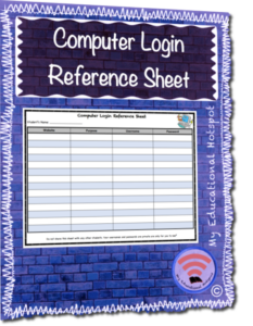 computer login reference sheet