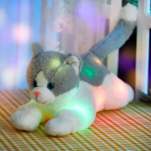 Houwsbaby 15‘’ Light up Kitty Stuffed Animal Cat Floppy LED Plush Toy Kitten Night Lights Glow Pillow Birthday Gifts for Kids Toddler Girls, Gray