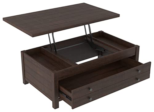 Signature Design by Ashley Camiburg Farmhouse Lift Top Coffee Table with Storage, Dark Brown