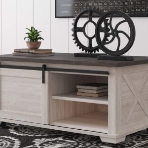 Signature Design by Ashley Camiburg Farmhouse Lift Top Coffee Table with Storage, Dark Brown